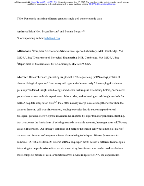 (PDF) Panoramic stitching of heterogeneous single-cell transcriptomic data