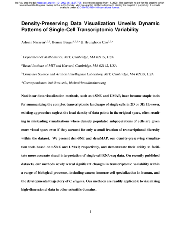 (PDF) Density-Preserving Data Visualization Unveils Dynamic Patterns of ...