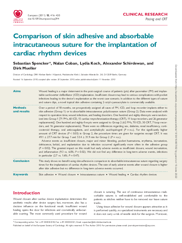 (PDF) Comparison of skin adhesive and absorbable intracutaneous suture ...