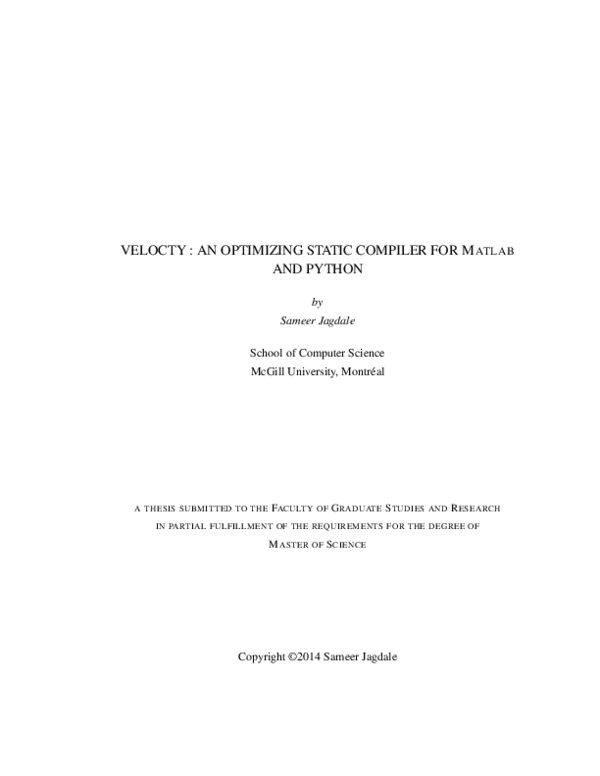 (PDF) Velocty: an optimizing static compiler for matlab and python
