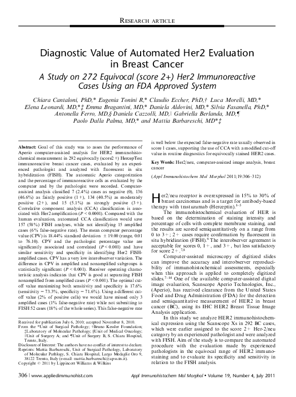 (PDF) Diagnostic Value of Automated Her2 Evaluation in Breast Cancer (PDF) Diagnostic Value of Automated Her2 Evaluation in Breast Cancer
