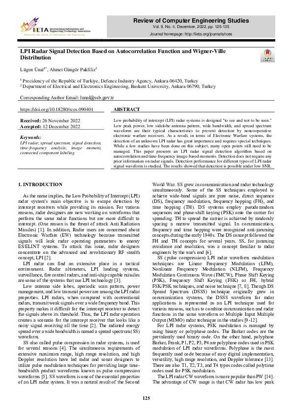 Pdf Lpi Radar Signal Detection Based On Autocorrelation Function And