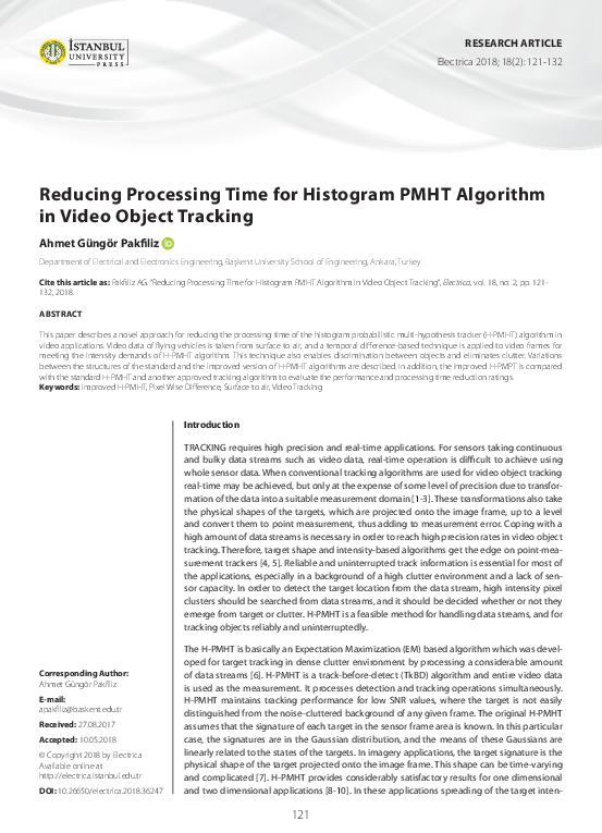 (PDF) Reducing Processing Time for Histogram PMHT Algorithm in Video Object Tracking
