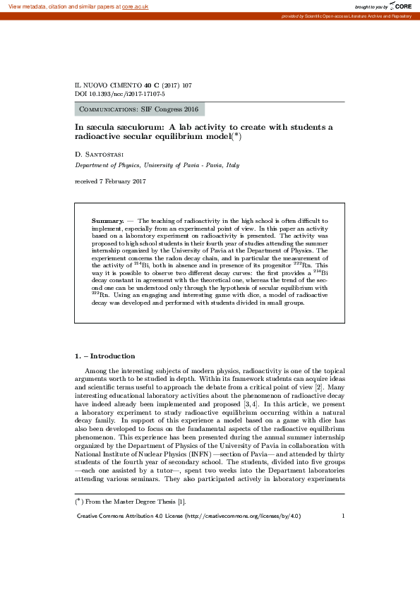 (PDF) In sæcula sæculorum: A lab activity to create with students a ...
