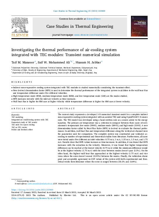 (PDF) Investigating the thermal performance of air-cooling system ...