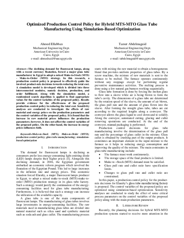 Pdf Optimized Production Control Policy For Hybrid Mts Mto Glass Tube
