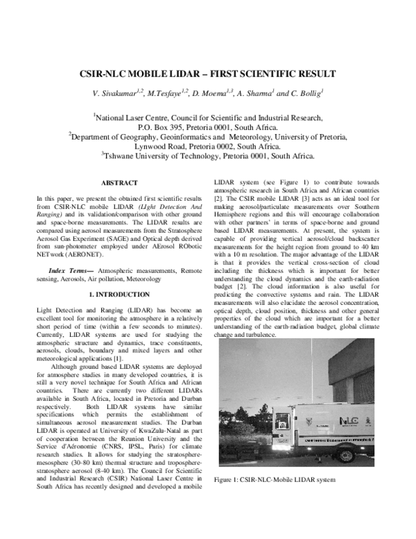 (PDF) CSIR-NLC mobile LIDAR — first scientific result