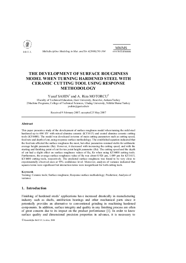 (PDF) The Development of Surface Roughness Model When Turning Hardened Steel with Ceramic ...