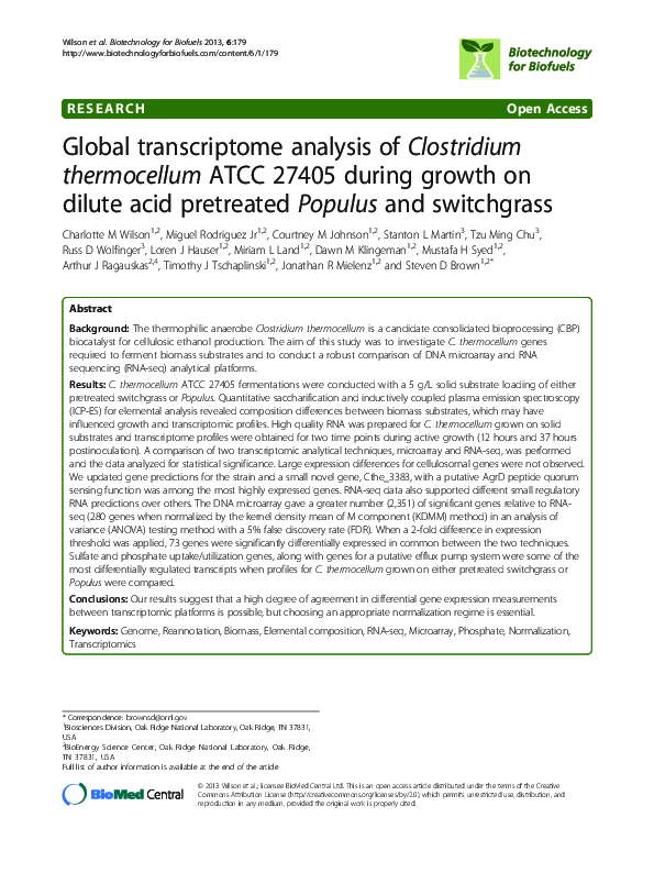 (PDF) Global transcriptome analysis of Clostridium thermocellum ATCC ...