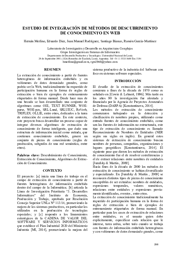 (PDF) Estudio de integración de métodos de descubrimiento de conocimiento en web