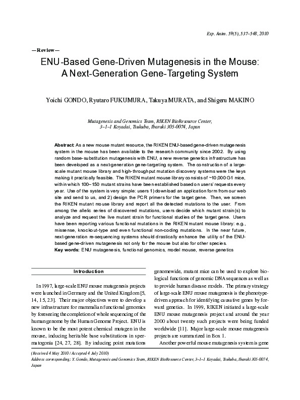 (PDF) ENU-Based Gene-Driven Mutagenesis in the Mouse: A Next-Generation ...