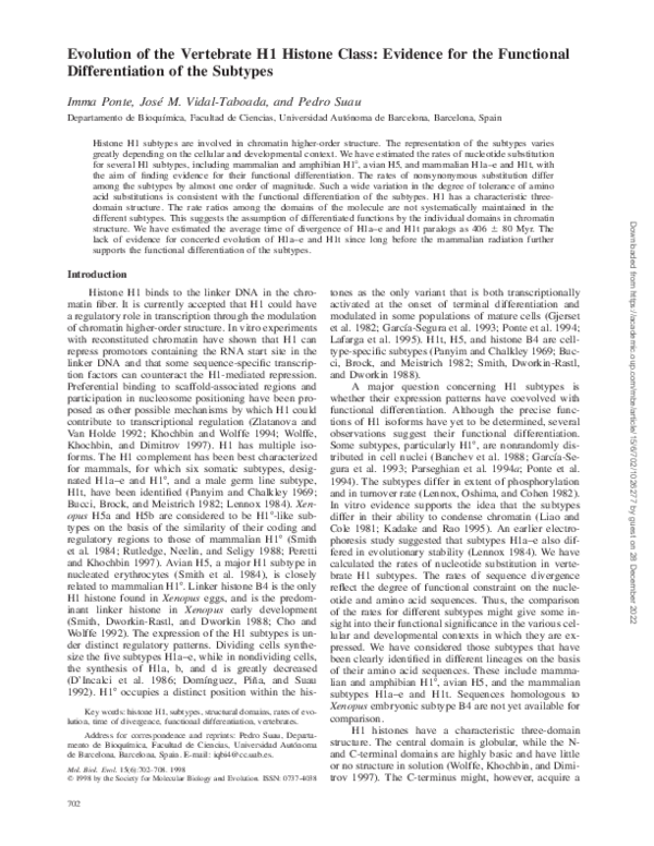 (PDF) Evolution of the vertebrate H1 histone class: evidence for the ...