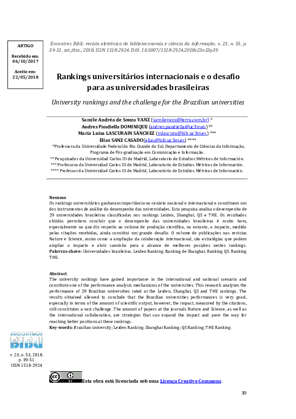 (PDF) University rankings and the challenge for the brazilian universities