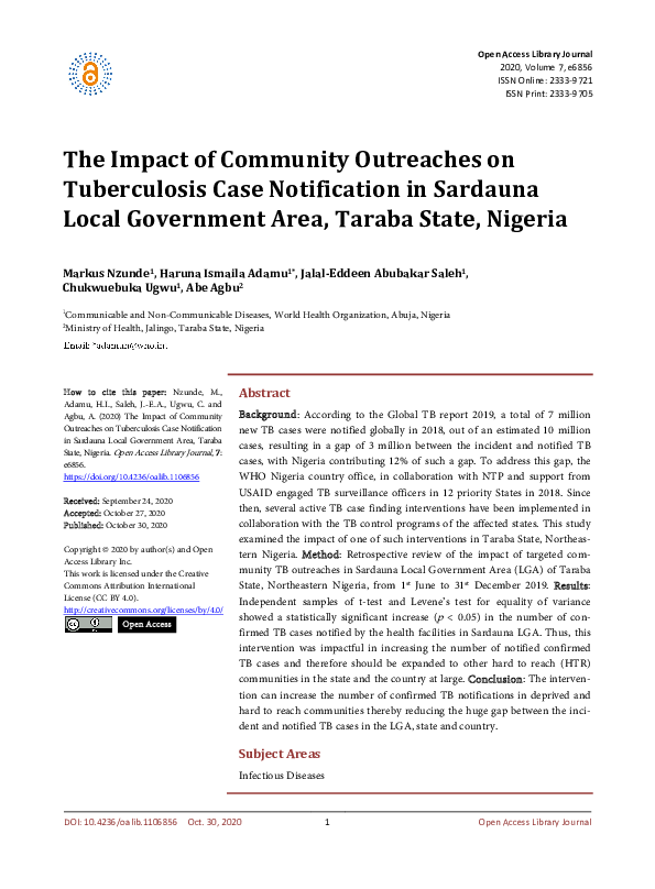 (PDF) The Impact of Community Outreaches on Tuberculosis Case ...
