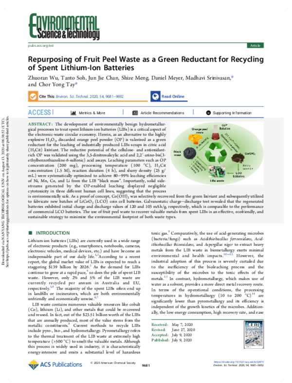 (PDF) Repurposing of Fruit Peel Waste as a Green Reductant for ...