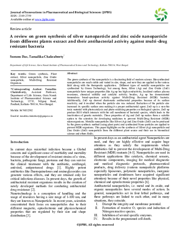(PDF) A review on green synthesis of silver nanoparticle and zinc oxide nanoparticle from ...