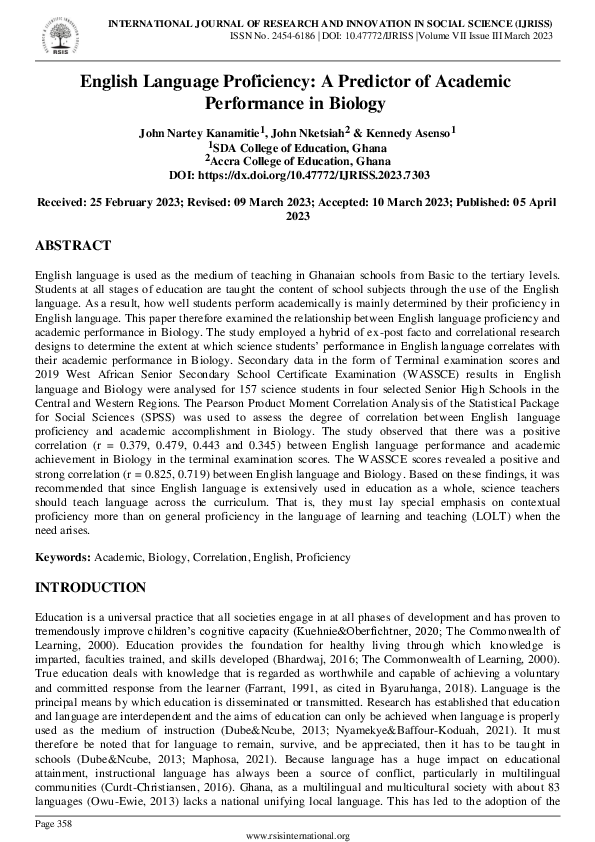 (PDF) English Language Proficiency: A Predictor of Academic Performance ...