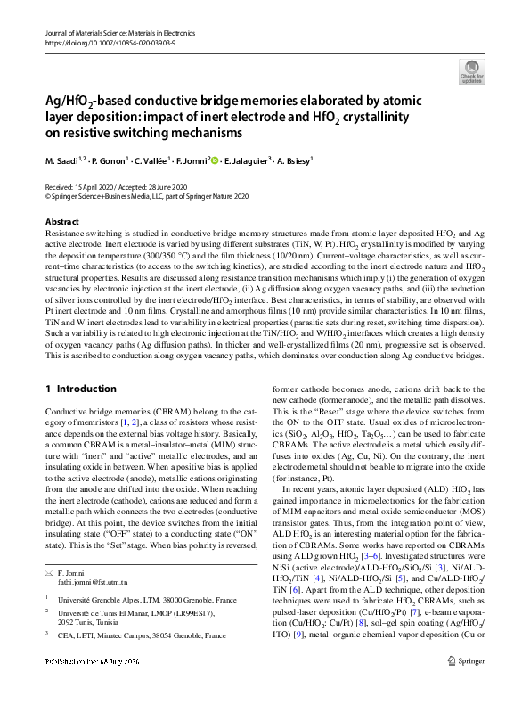 (PDF) Ag/HfO2-based conductive bridge memories elaborated by atomic layer deposition: impact of ...