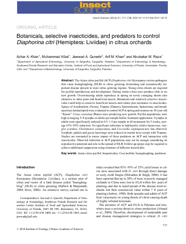 (PDF) Botanicals, selective insecticides, and predators to ...