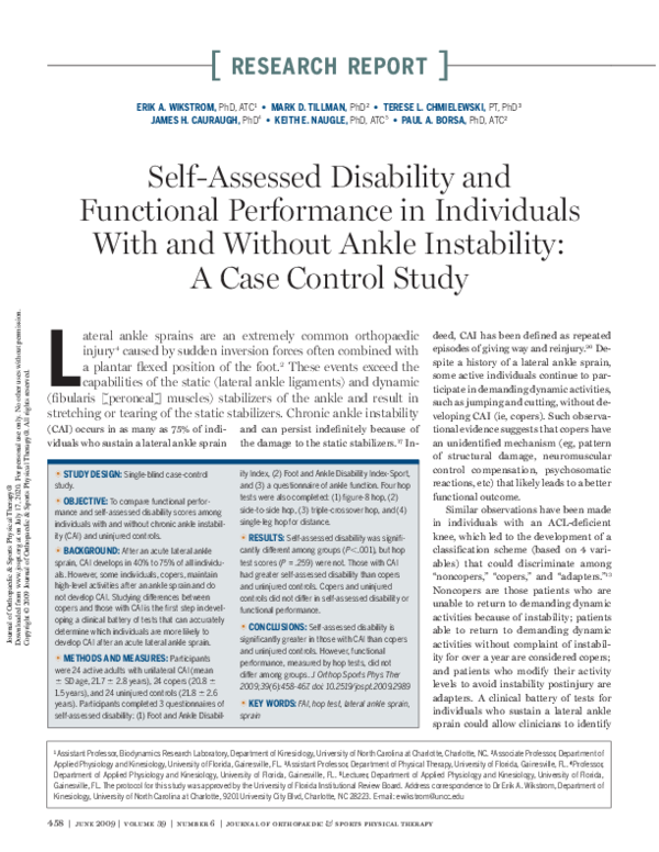 (PDF) Self-Assessed Disability and Functional Performance in ...