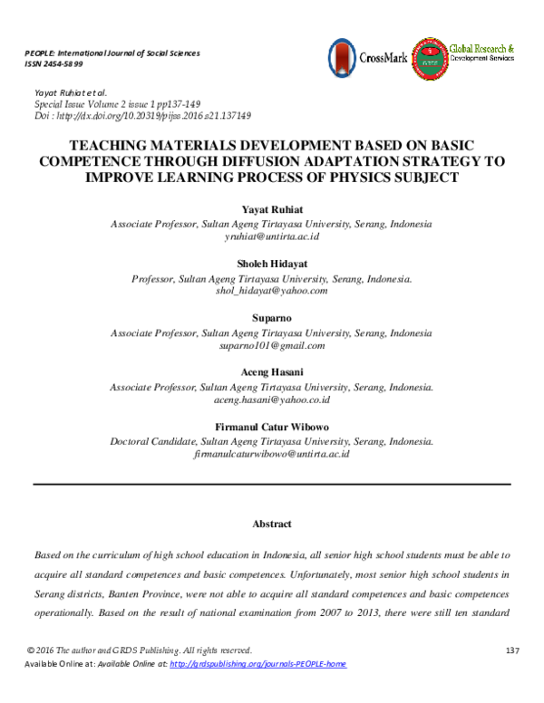 (PDF) Teaching Materials Development Based on Basic Competence Through Diffusion Adaptation ...