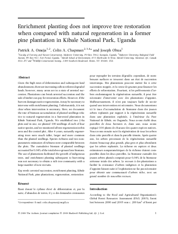 (PDF) Enrichment planting does not improve tree restoration when ...