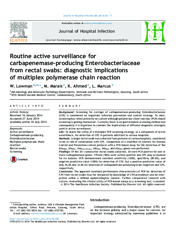 (PDF) Routine active surveillance for carbapenemase-producing ...