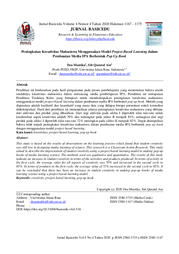 (PDF) Peningkatan Kreativitas Mahasiswa Menggunakan Model Project Based ...