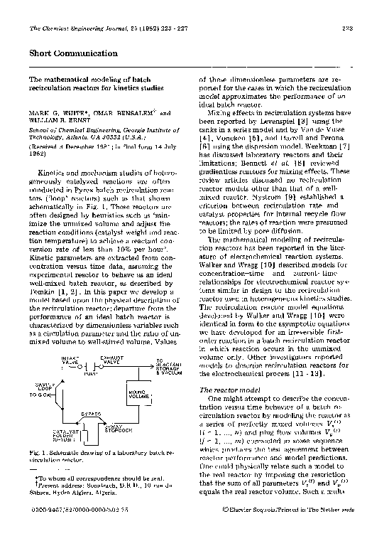 Pdf The Mathematical Modeling Of Batch Recirculation Reactors For