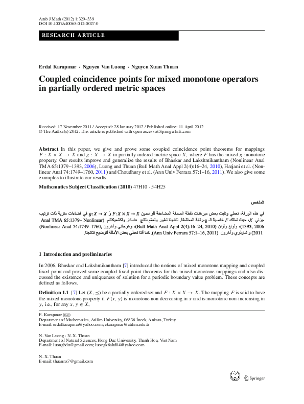 (PDF) Coupled coincidence points for mixed monotone operators in ...