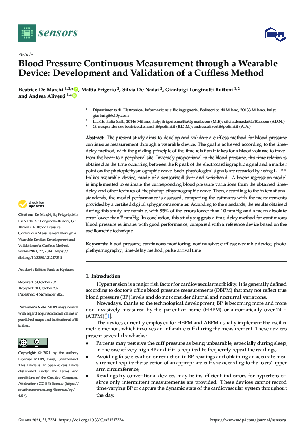 (PDF) Blood Pressure Continuous Measurement through a Wearable Device ...