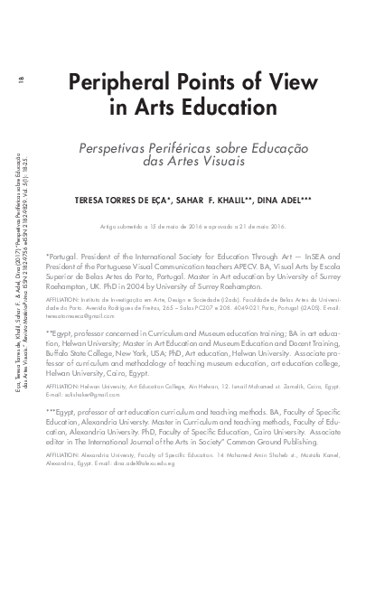 (PDF) Perspectivas periféricas sobre educação das artes visuais | Sahar ...