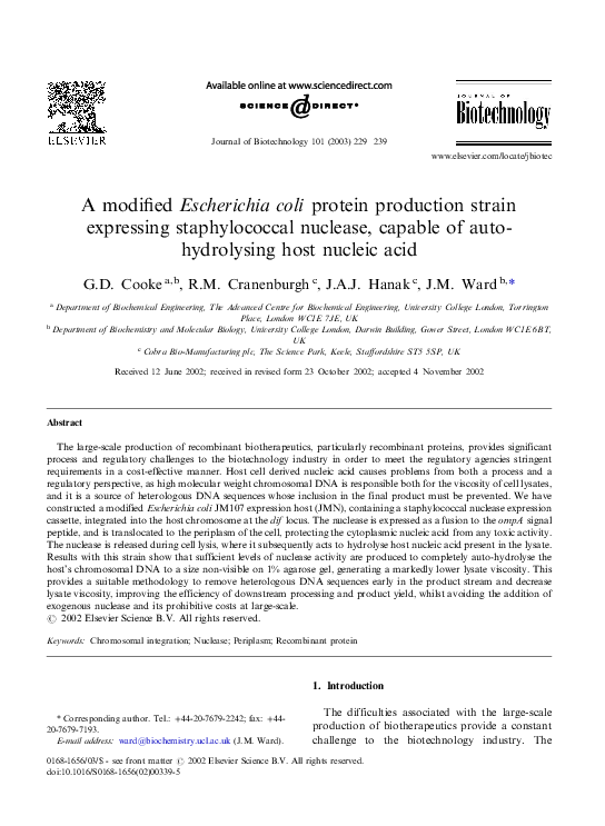 (PDF) A modified Escherichia coli protein production strain expressing ...