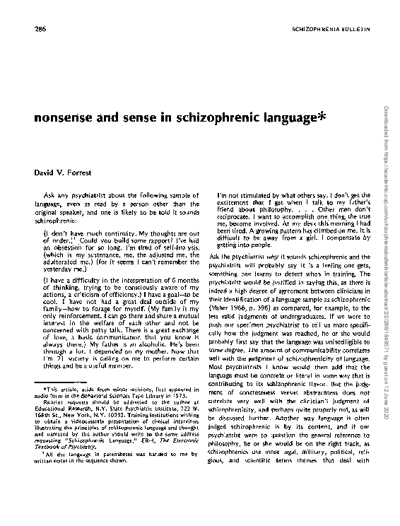 (PDF) Nonsense and Sense in Schizophrenic Language