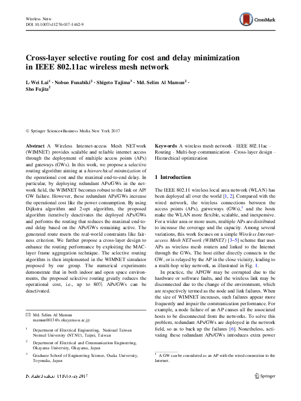 Pdf Cross Layer Selective Routing For Cost And Delay Minimization In Ieee 802 11ac Wireless