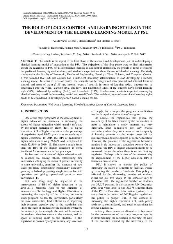 (PDF) The Role of Locus Control and Learning Styles in the Development of the Blended Learning ...
