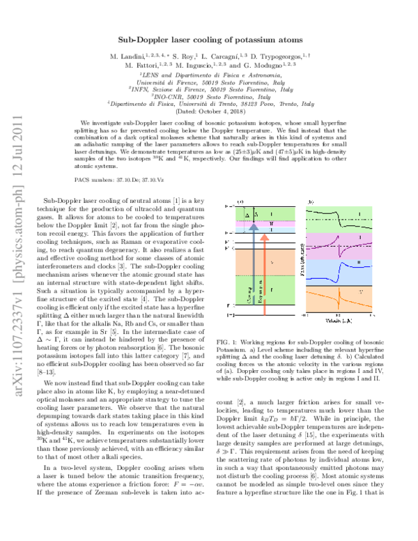 (PDF) Sub-Doppler laser cooling of potassium atoms