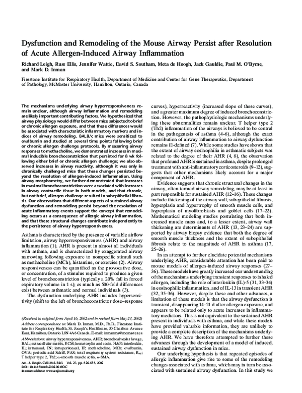 (PDF) Dysfunction and Remodeling of the Mouse Airway Persist after ...