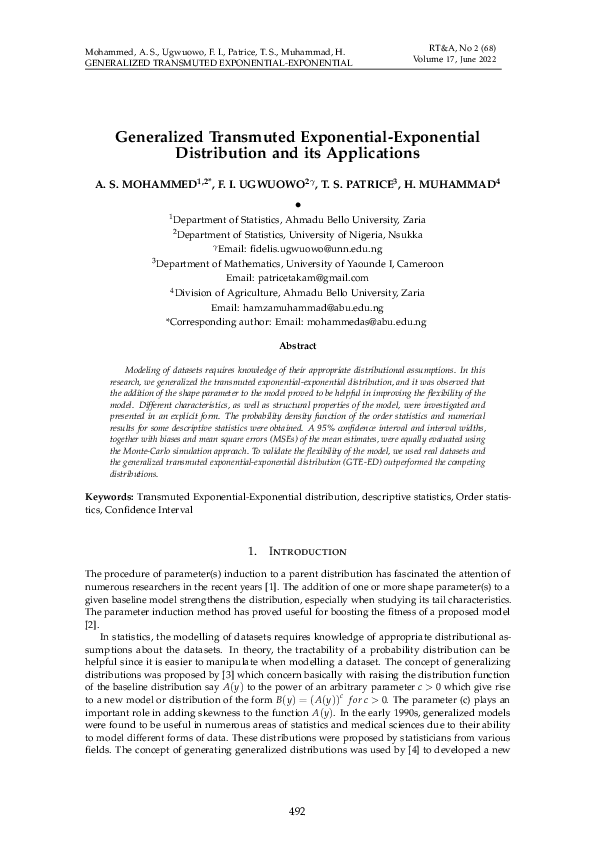 Pdf Generalized Transmuted Exponential Exponential Distribution And Its Applications
