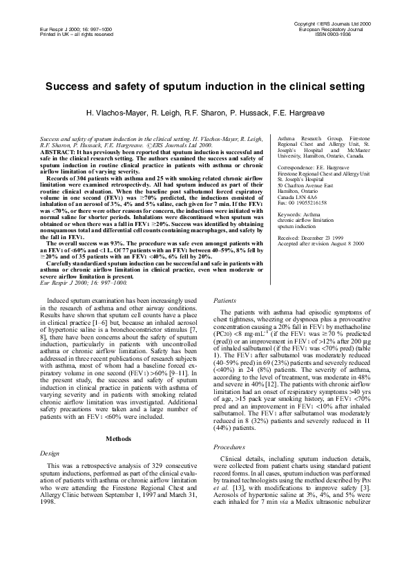 (PDF) Success and safety of sputum induction in the clinical setting ...