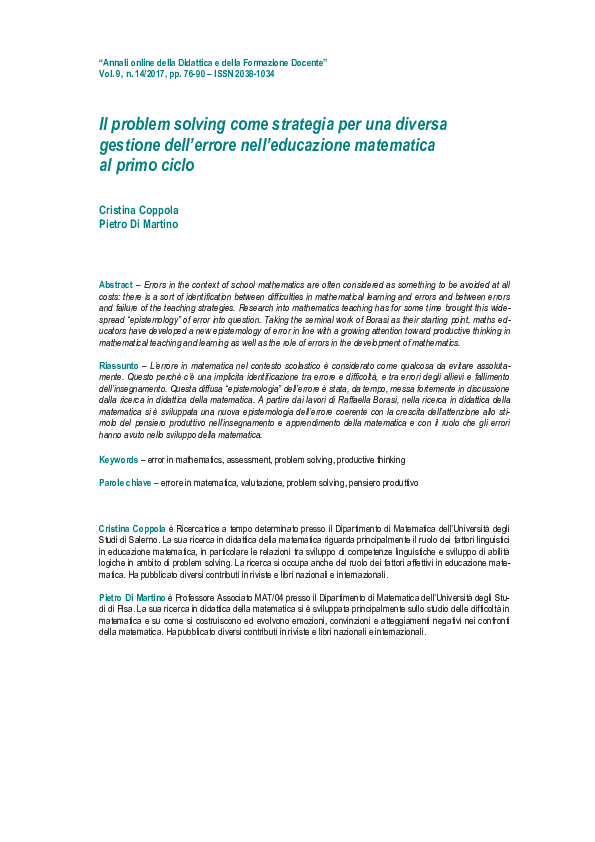 (PDF) Il problem solving come strategia per una diversa gestione dell ...