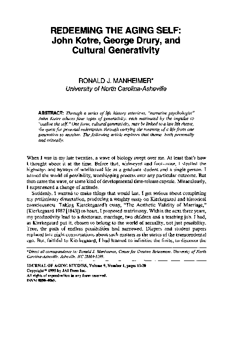 (PDF) Redeeming the aging self: John Kotre, George Drury, and cultural ...