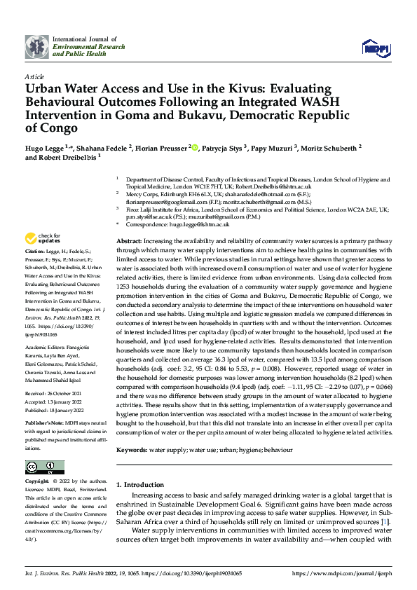 (PDF) Urban Water Access and Use in the Kivus: Evaluating Behavioural ...