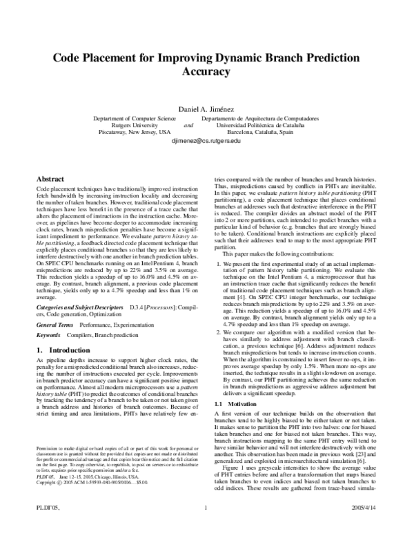 Pdf Code Placement For Improving Dynamic Branch Prediction Accuracy