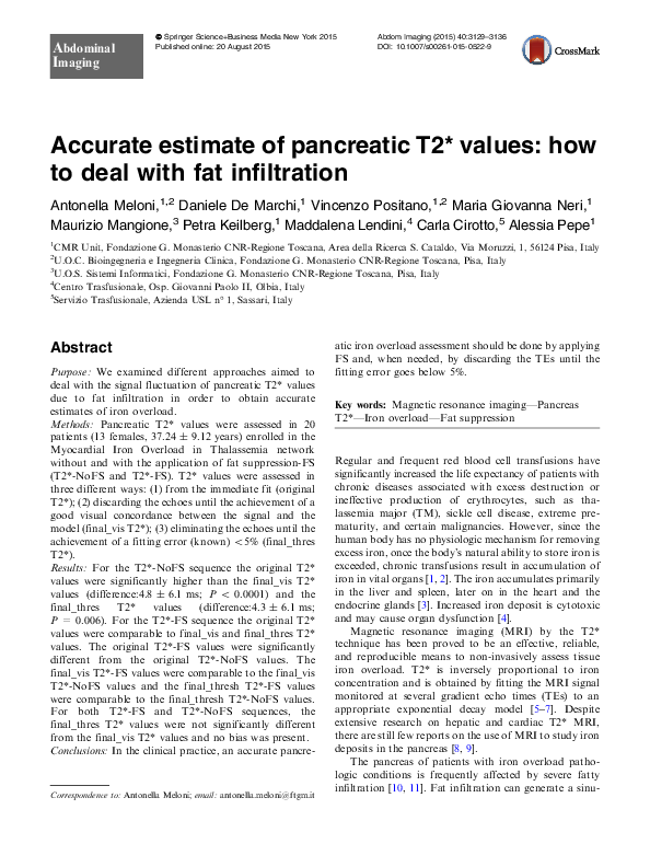 (PDF) Accurate estimate of pancreatic T2* values: how to deal with fat ...