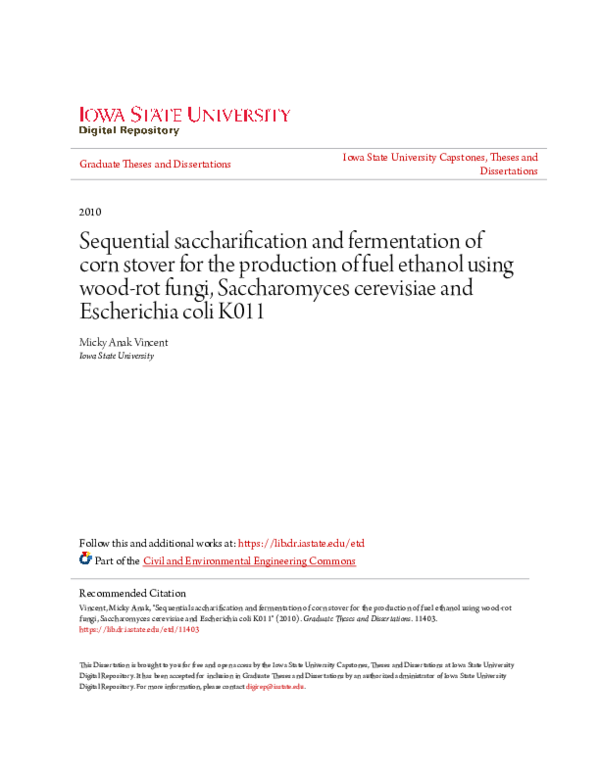 (PDF) Sequential saccharification and fermentation of corn stover for the production of fuel ...
