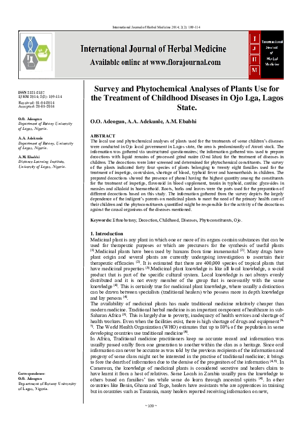 (PDF) Survey and Phytochemical Analyses of Plants Use for the Treatment ...