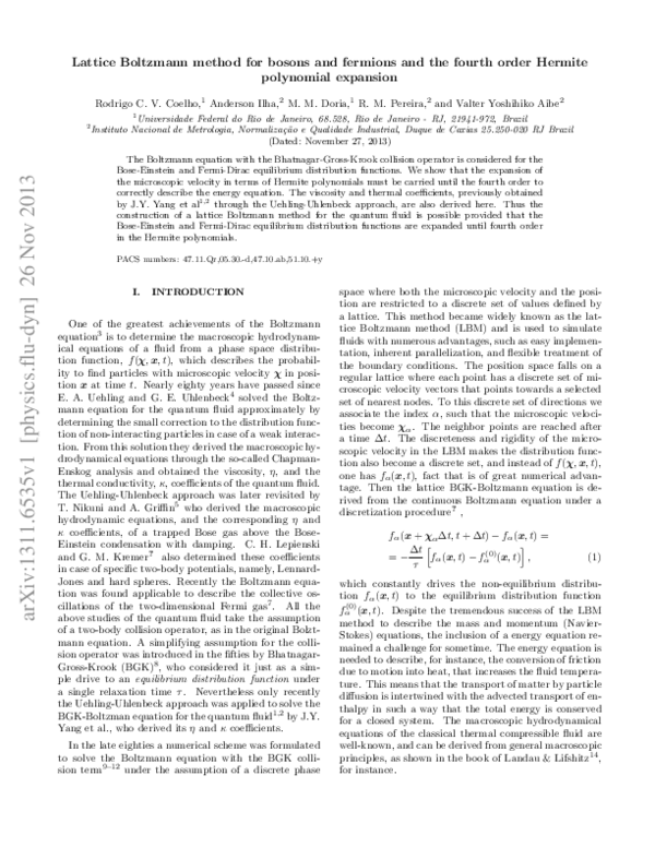 (PDF) Lattice Boltzmann method for bosons and fermions and the fourth-order Hermite polynomial ...