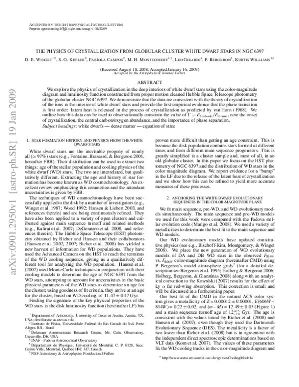 (PDF) 1. Star Formation History and Physics from the White Dwarf Stars