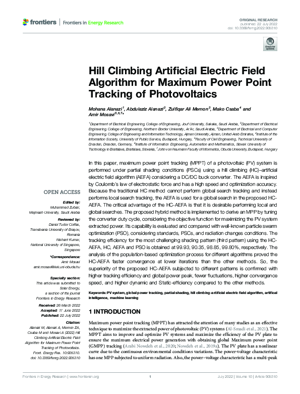 (PDF) Hill Climbing Artificial Electric Field Algorithm for Maximum Power Point Tracking of ...